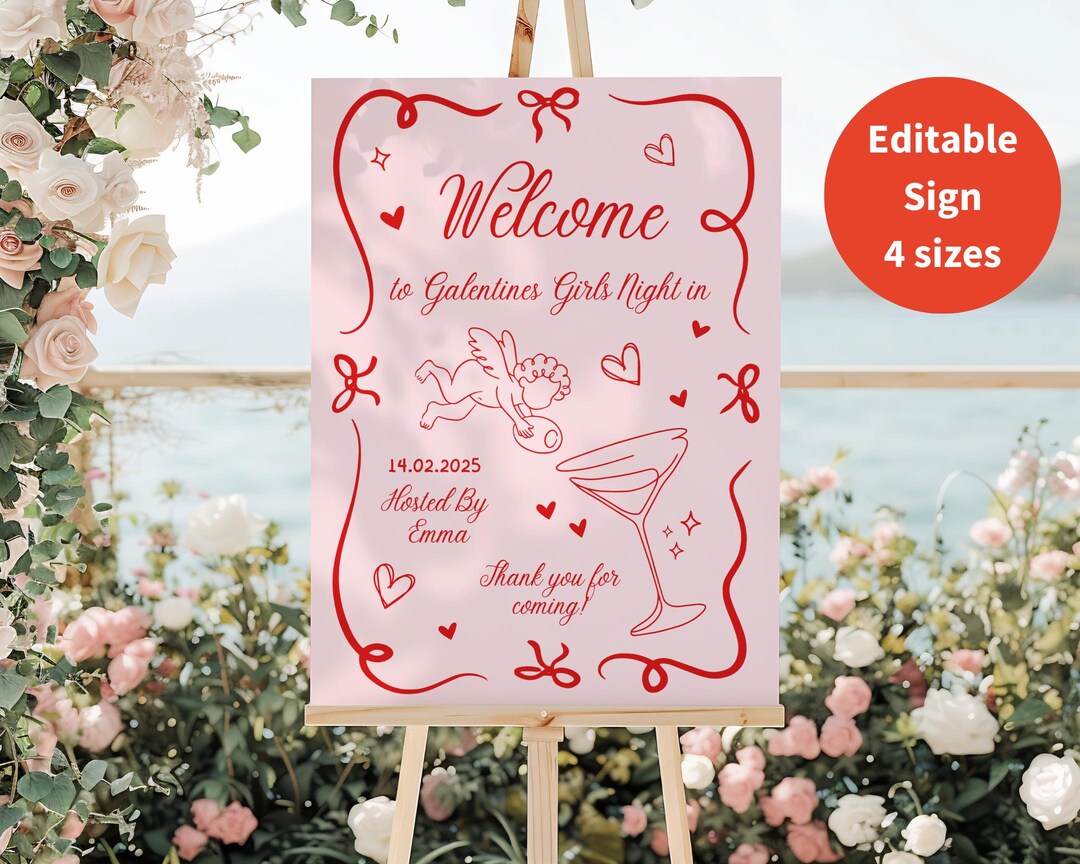 Galentines Welcome Sign, Galentines Day Welcome Poster for Valentines ...