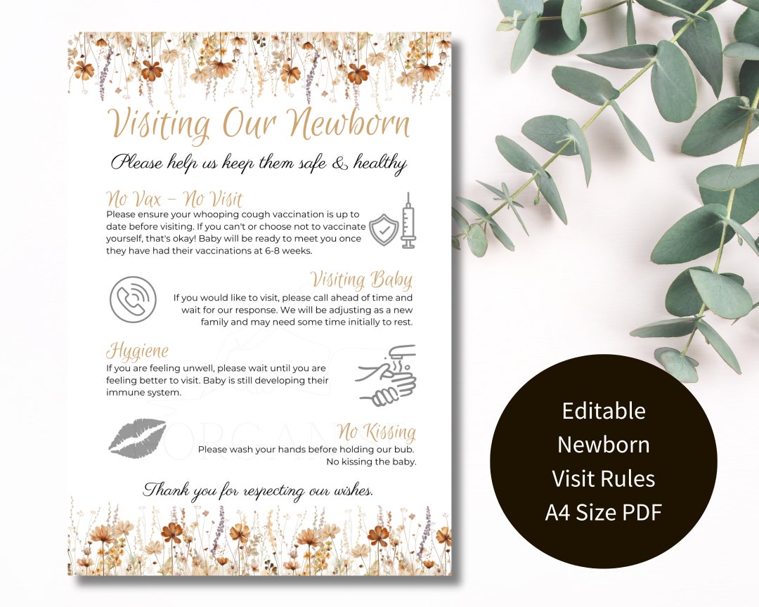 Editable Newborn Rules for Visiting Baby, New Baby Rules A4 Printable ...