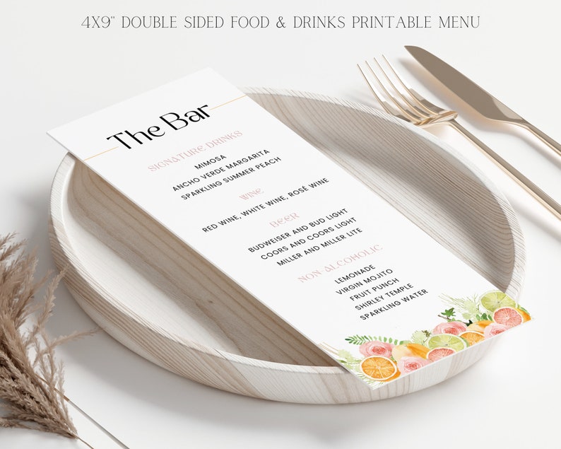 Printable Menu Template Double Sided or Single Sided 4x9'', Editable ...