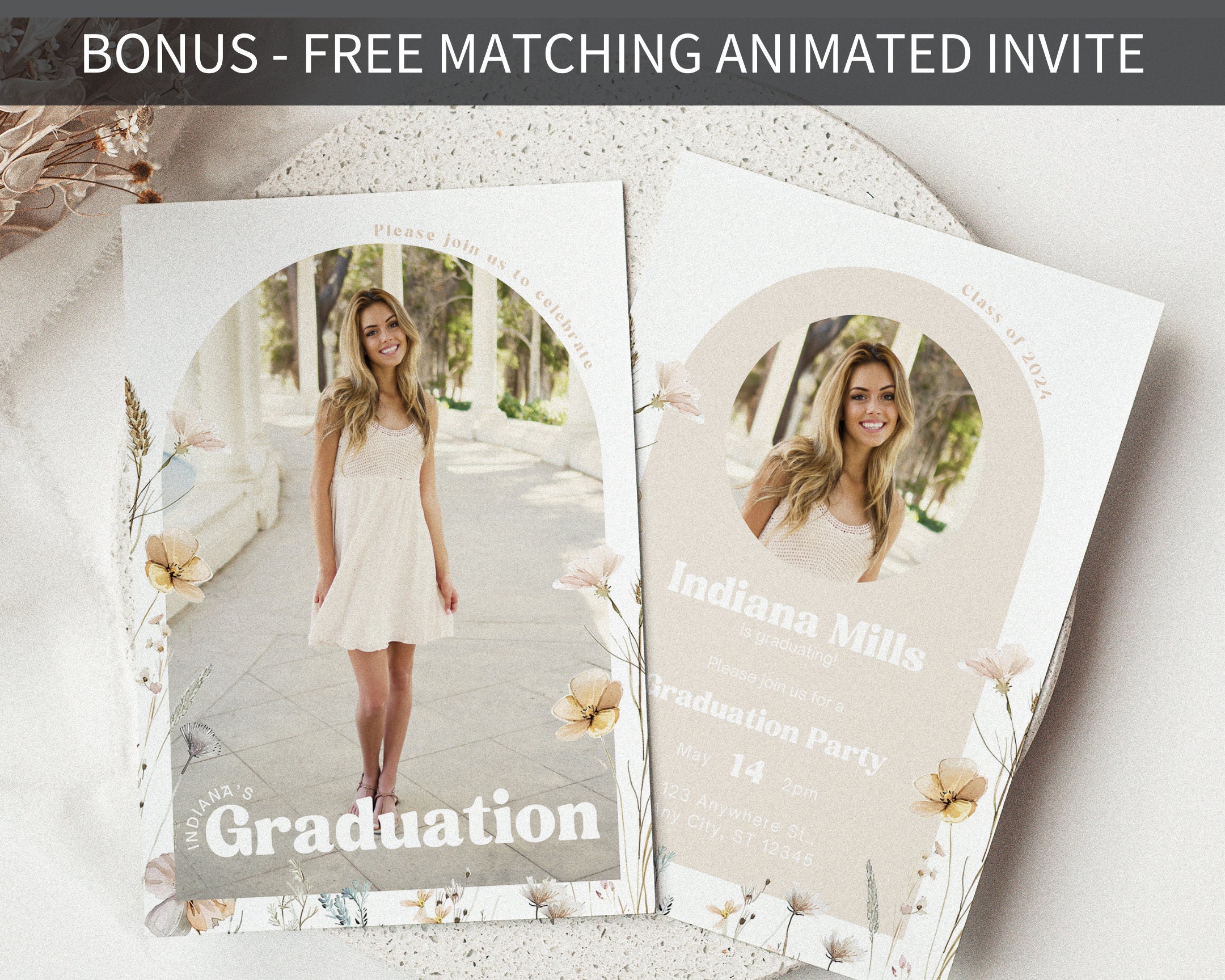 Boho Graduation Invite, Wildflower Graduation Party Invitation Template ...
