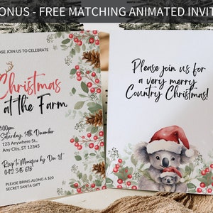 Editable Country Christmas Invitation, Farm Christmas Party Invitation ...