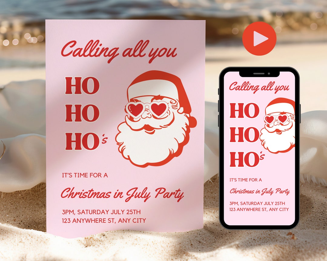 Editable Christmas in July Invitation, Cheeky Santa Summer Pool Party ...