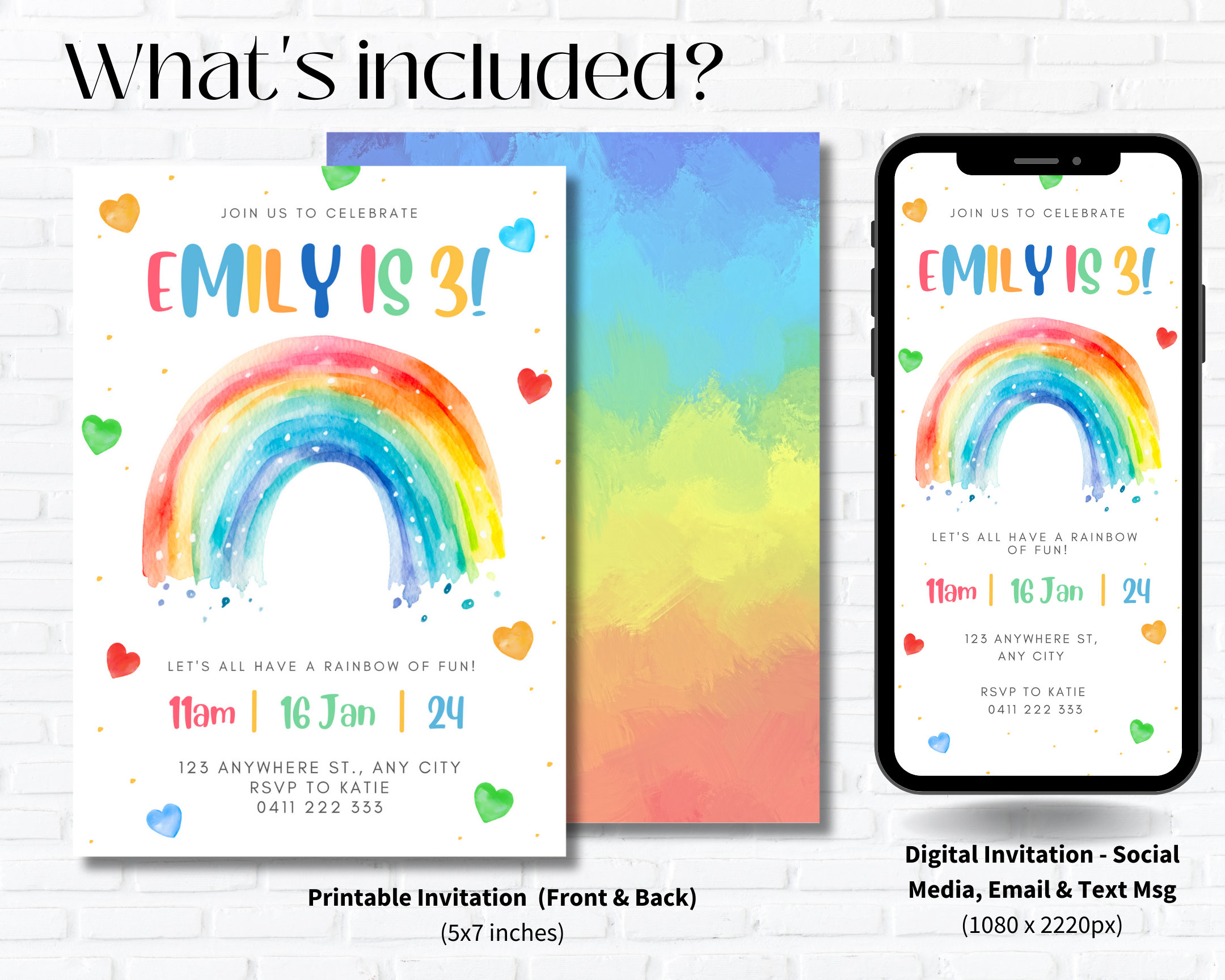 Rainbow Birthday Invitation Colorful Pastel Rainbow Party Invite 5x7 ...