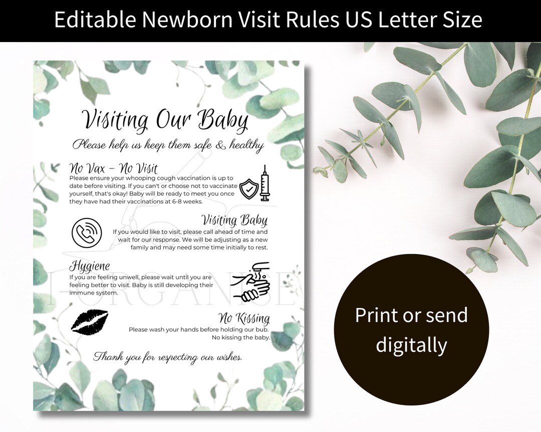 Editable Newborn Rules for Visiting Baby, New Baby Rules Printable, No ...
