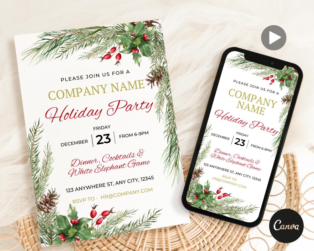 Corporate Christmas Party Invitation, Company Christmas Party Invite ...