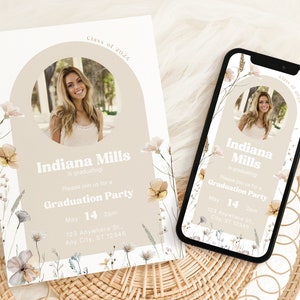 Boho Graduation Invite, Wildflower Graduation Party Invitation Template ...
