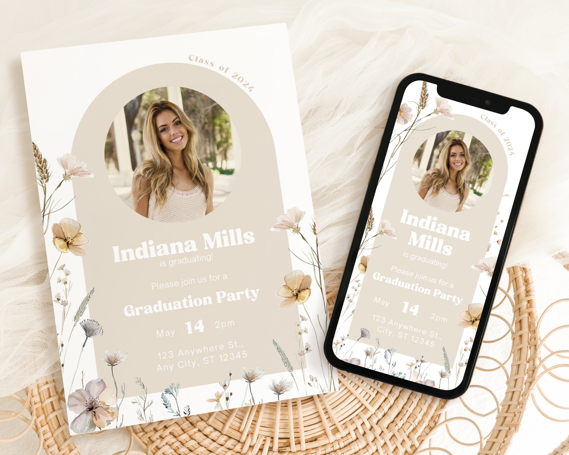 Boho Graduation Invite, Wildflower Graduation Party Invitation Template ...