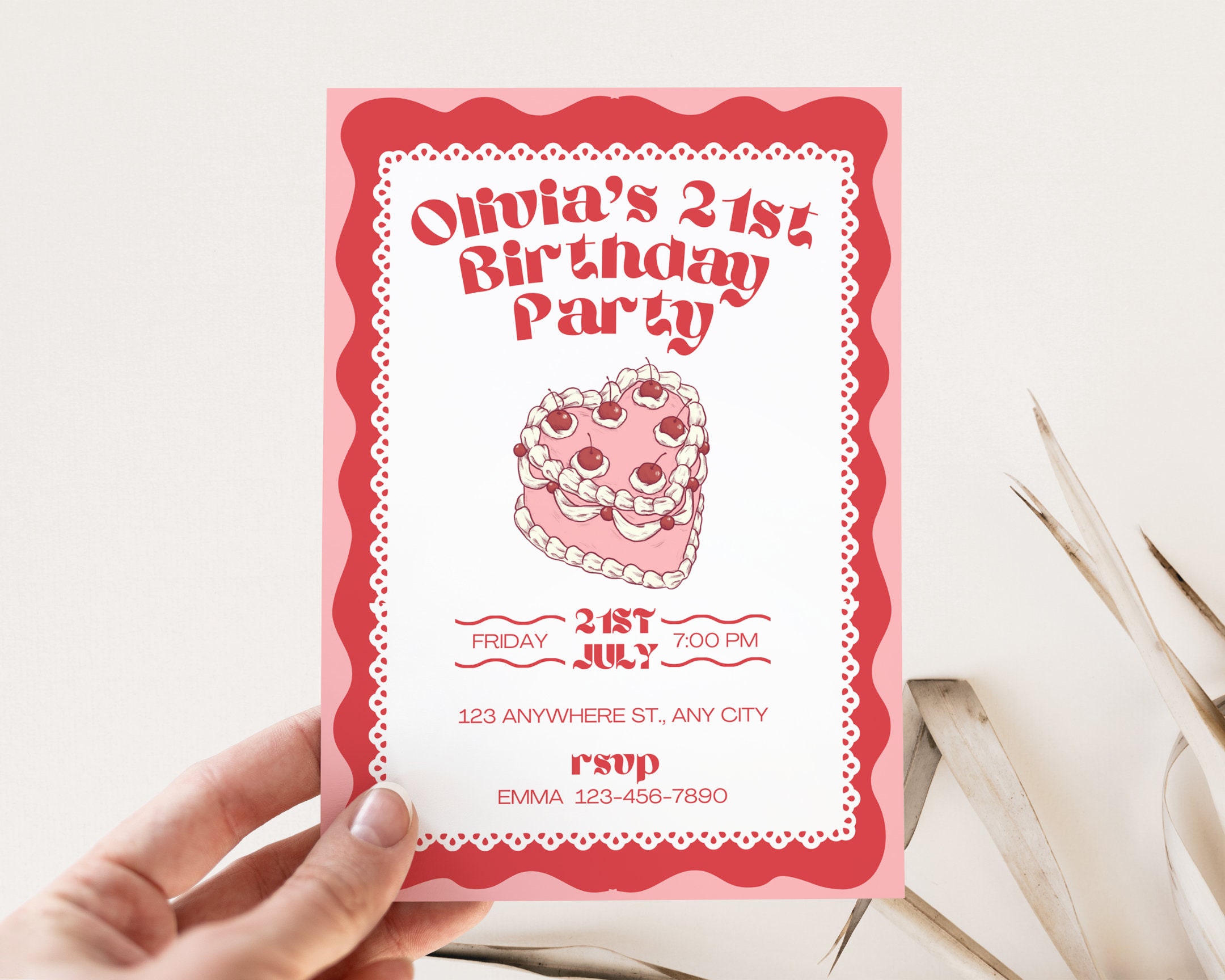 Vintage Cake Birthday Invitation, 21st Birthday Invite Vintage, 30th ...