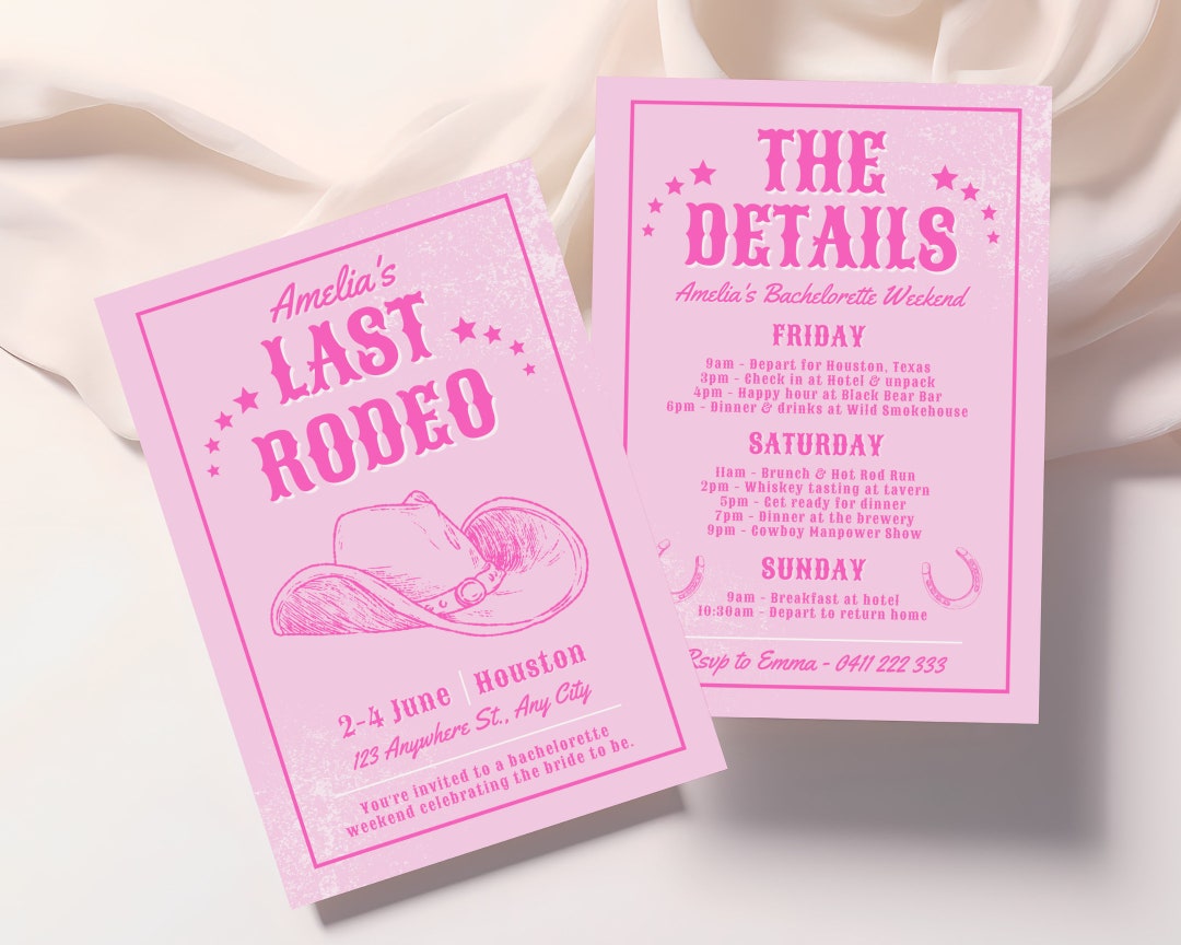 Last Rodeo Bachelorette Party Invitation Pink, Western Bachelorette ...