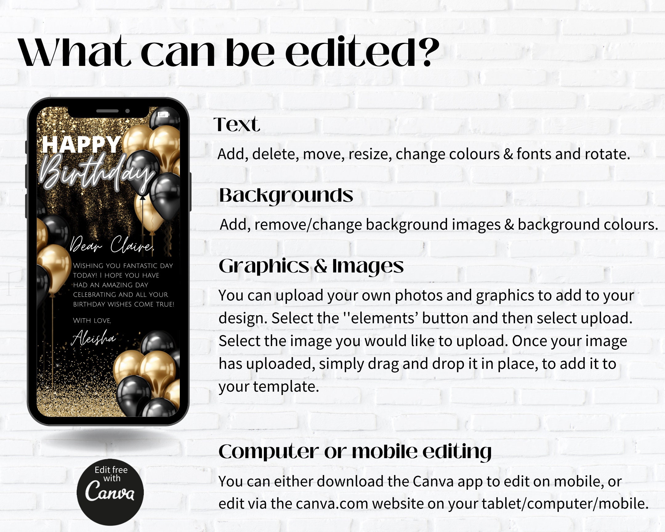 EDITABLE Birthday E-card Animated, Digital Birthday Card, Electronic ...