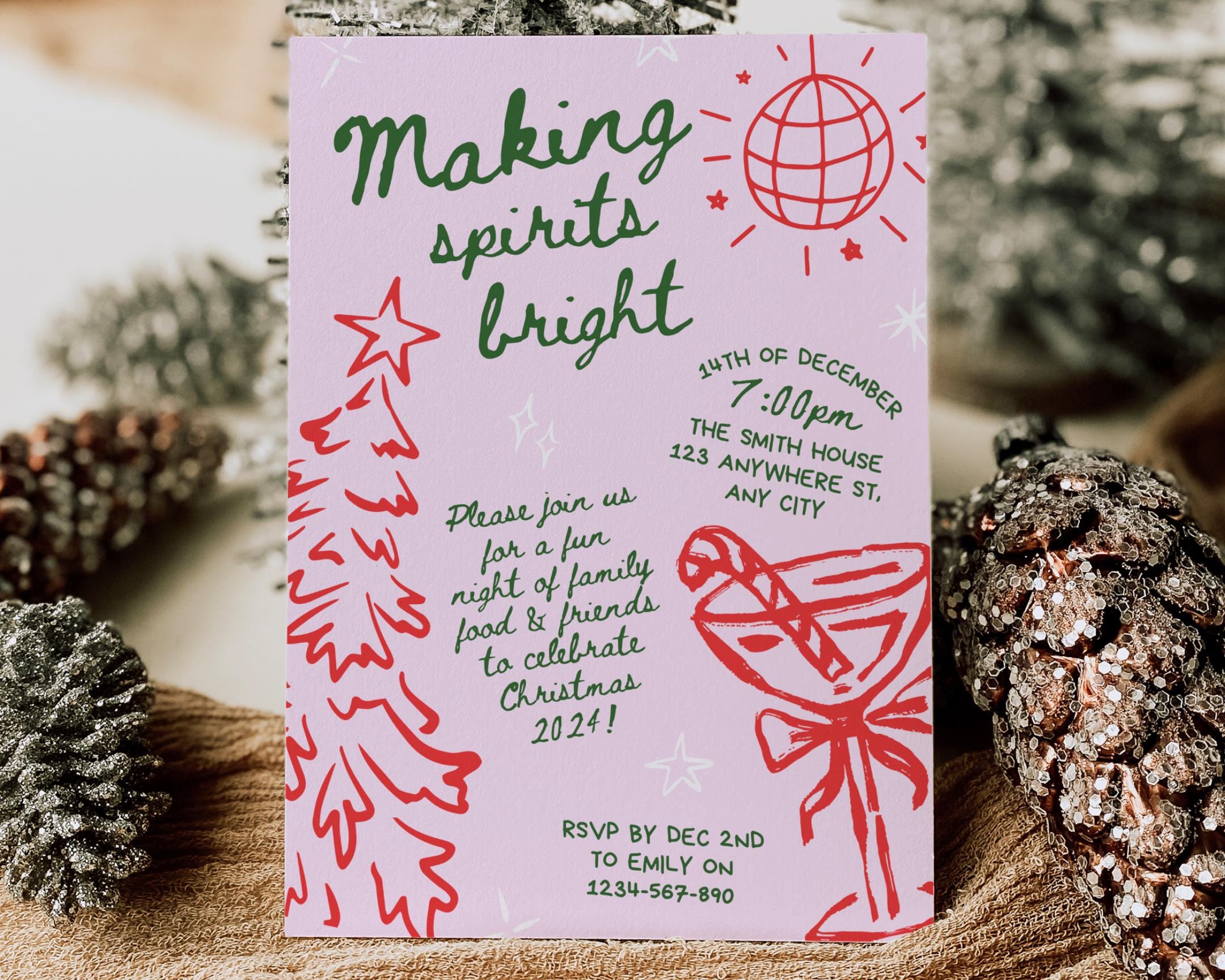 Hand Drawn Christmas Party Invitation, Friendsmas Party Invite ...