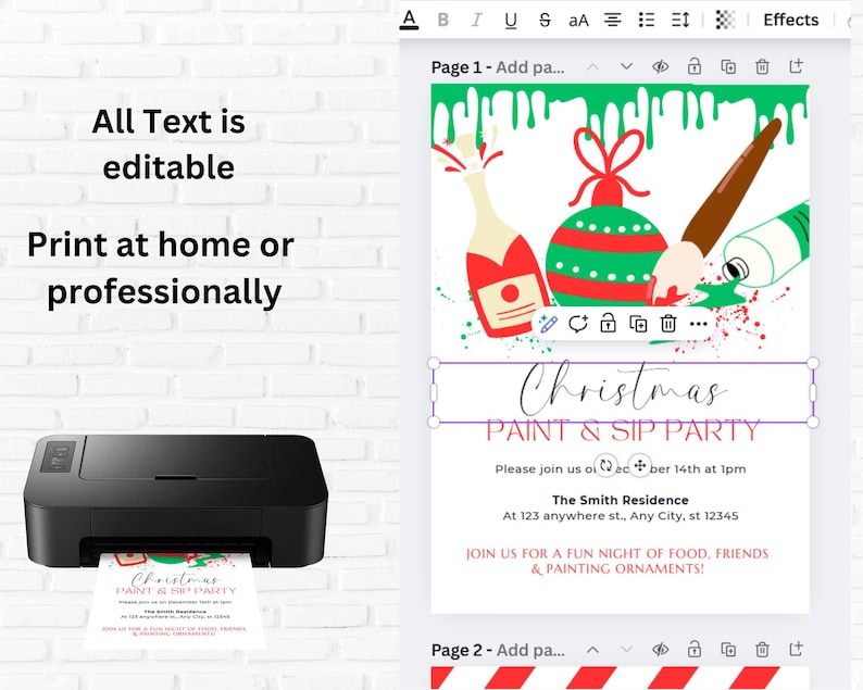 Christmas Paint & Sip Invitation Template, Christmas Paint Party ...