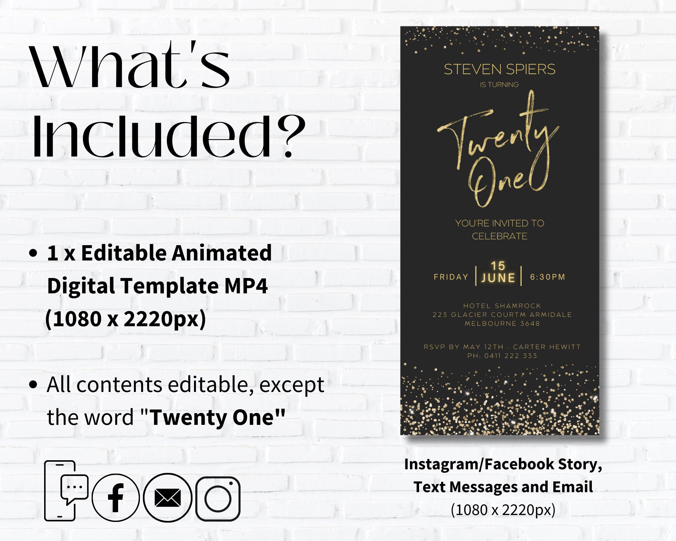 EDITABLE 21st Birthday Invitation, Digital Invitation, Electronic ...