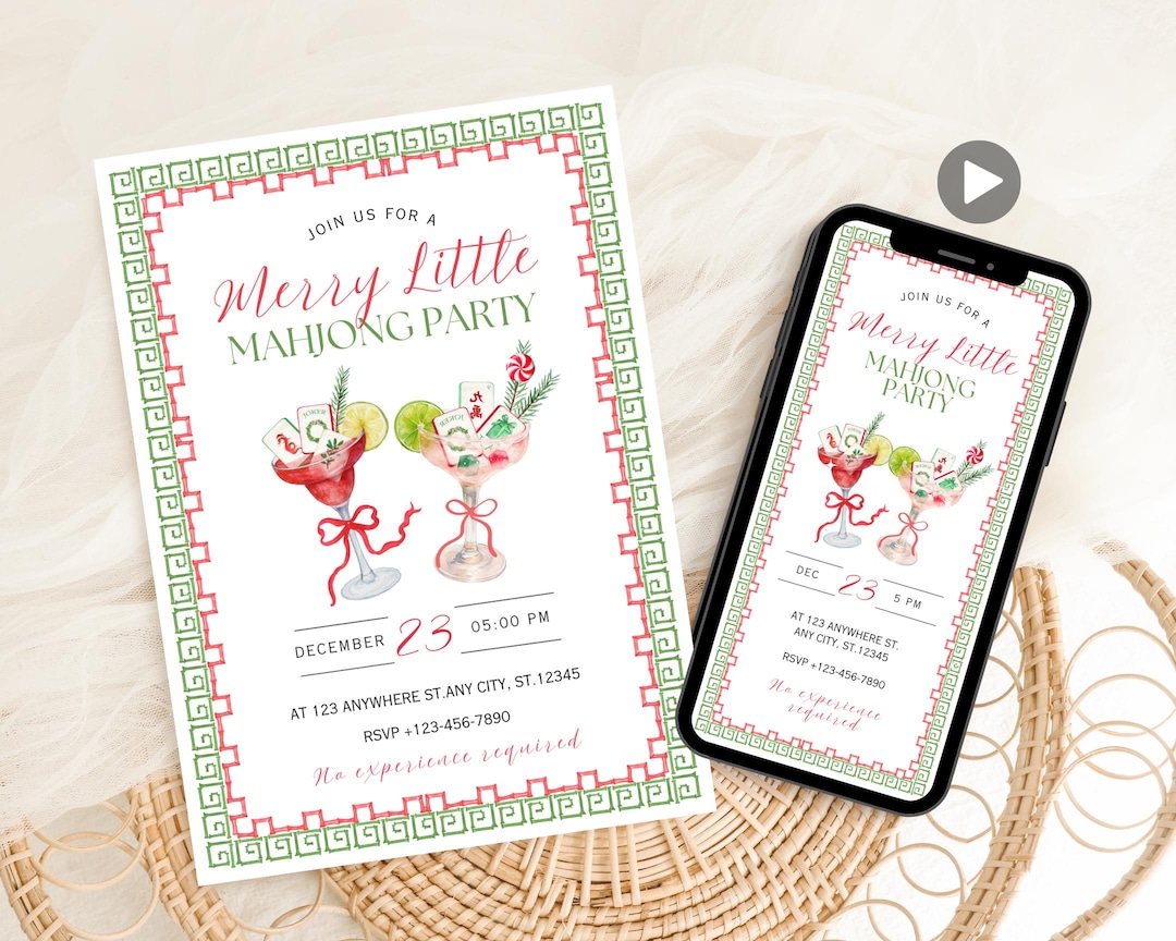Christmas Mahjong Night Invitation, Mahjongg Party, Mahjong Party ...