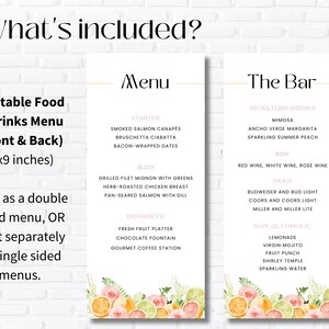 Printable Menu Template Double Sided or Single Sided 4x9'', Editable ...