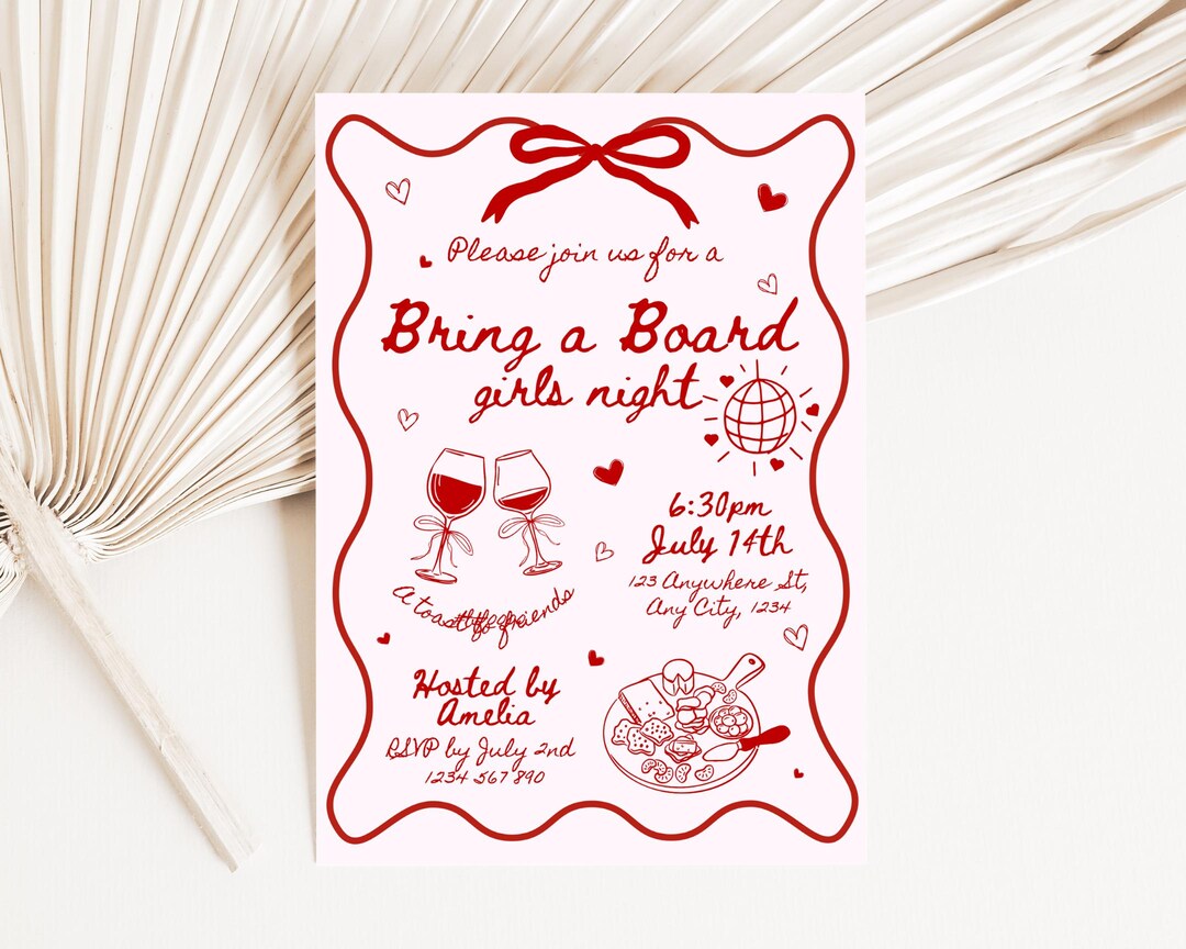 Bring A Board Party Invitation, BYOB Party Invite, Wine and Cheese ...