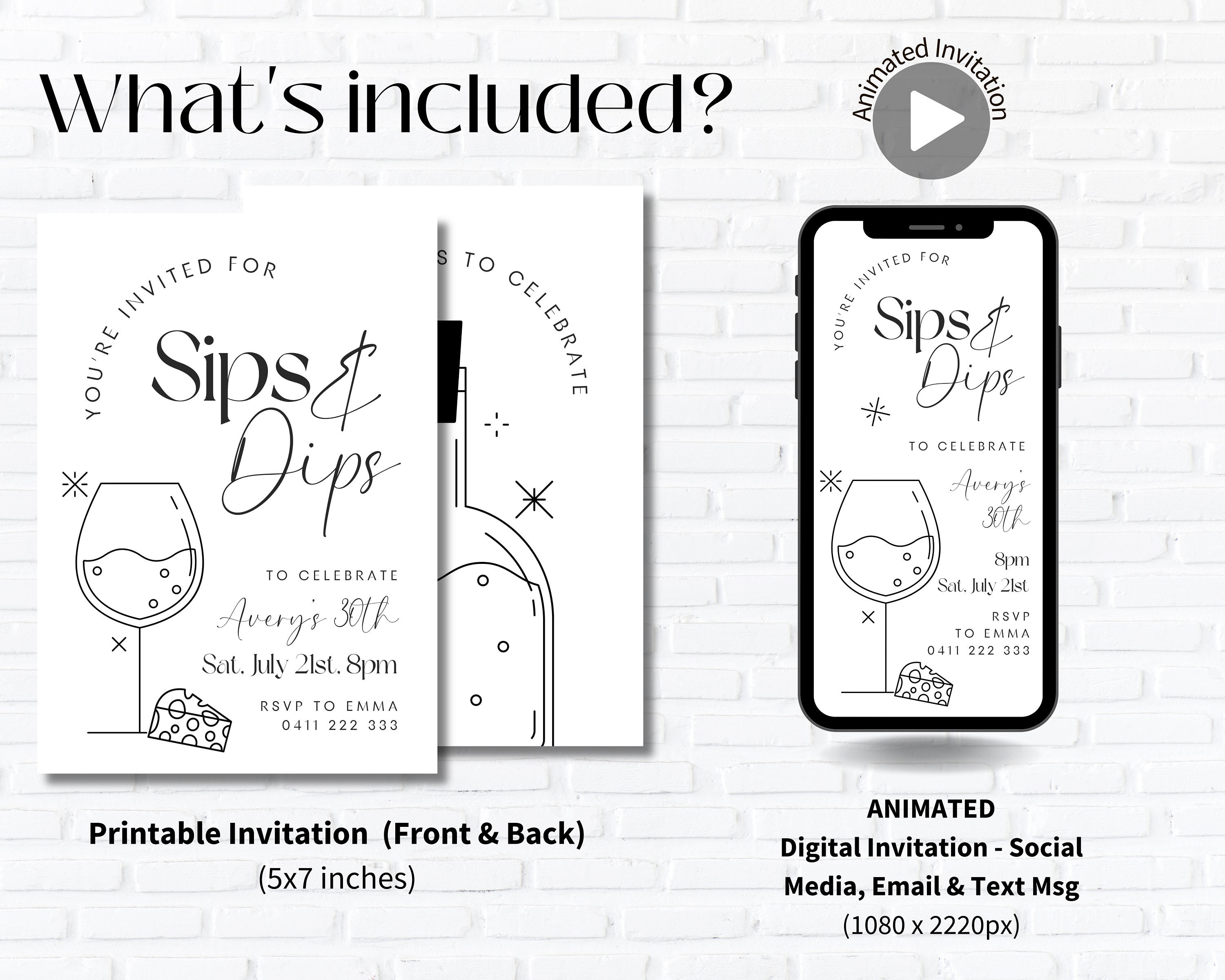 Editable Sips Dips Invitation Wine Cheese, Charcuterie Invite ...