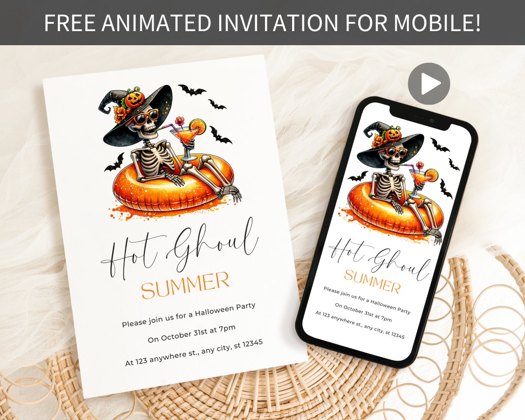 Hot Ghoul Summer Halloween Invitation, Summerween Party Invite, Pool ...
