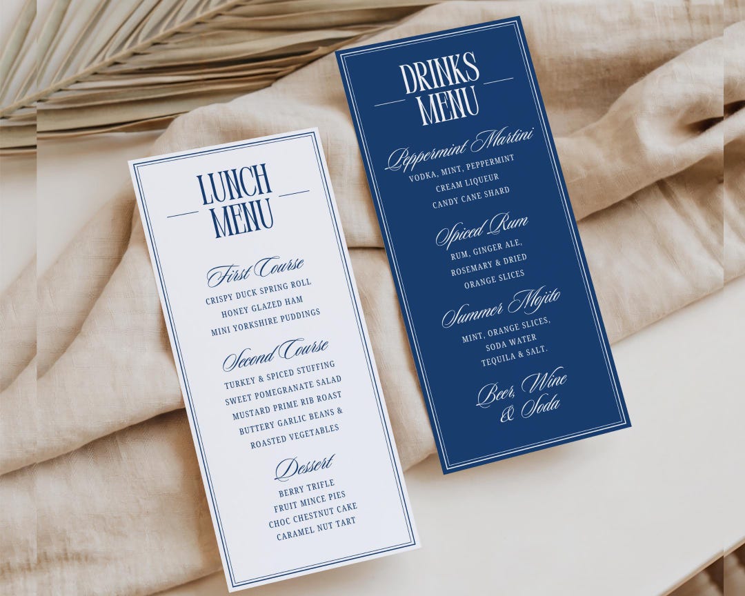 Printable Social Club Menu Template 4x9'', Luxury Printable Menu Cards ...