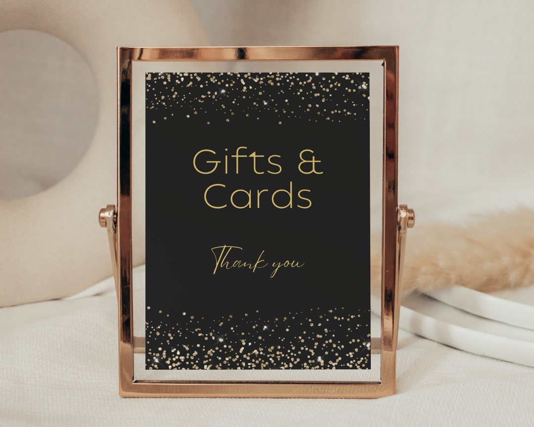 6 Table Signs Template Bundle Black Gold Glitter 5x7 & A4, Elegant ...