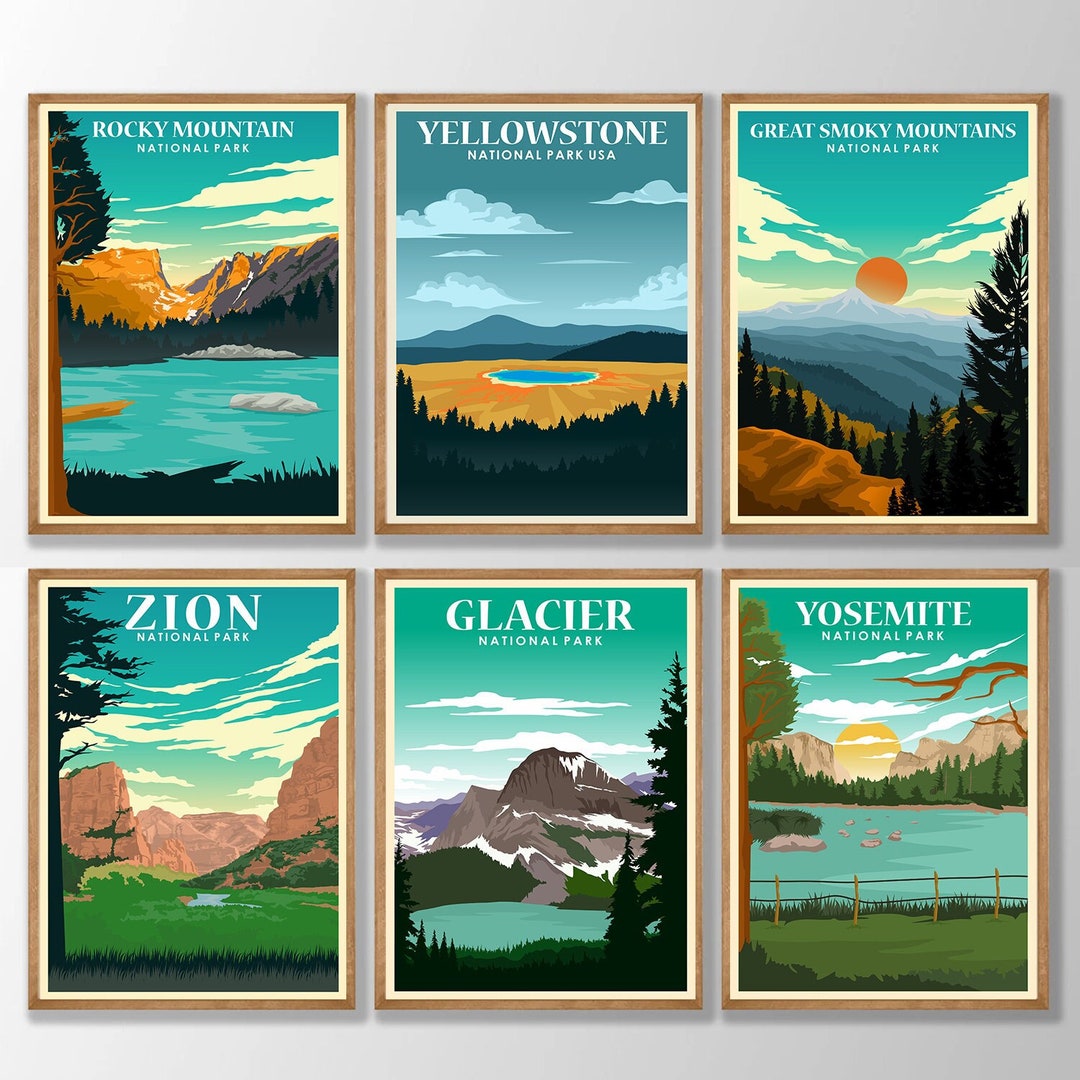 Poster National Parks, US, Set of 6 Vintage Prints Photo Wall - Etsy