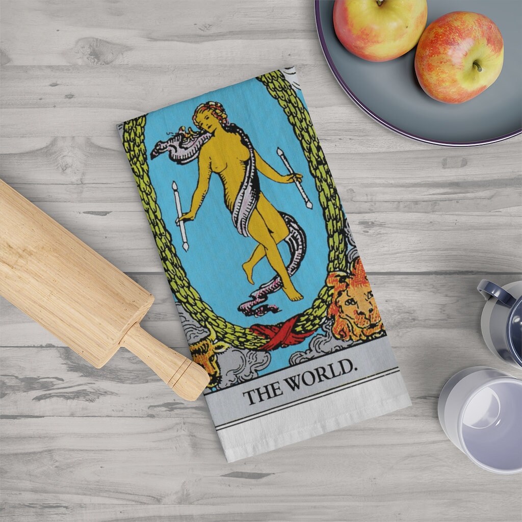 The World Tarot Card Tea Towel, Vintage Tarot, Kitchen Towel, Witchy ...