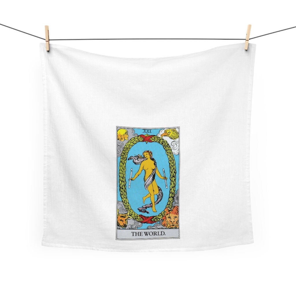 The World Tarot Card Tea Towel, Vintage Tarot, Kitchen Towel, Witchy ...