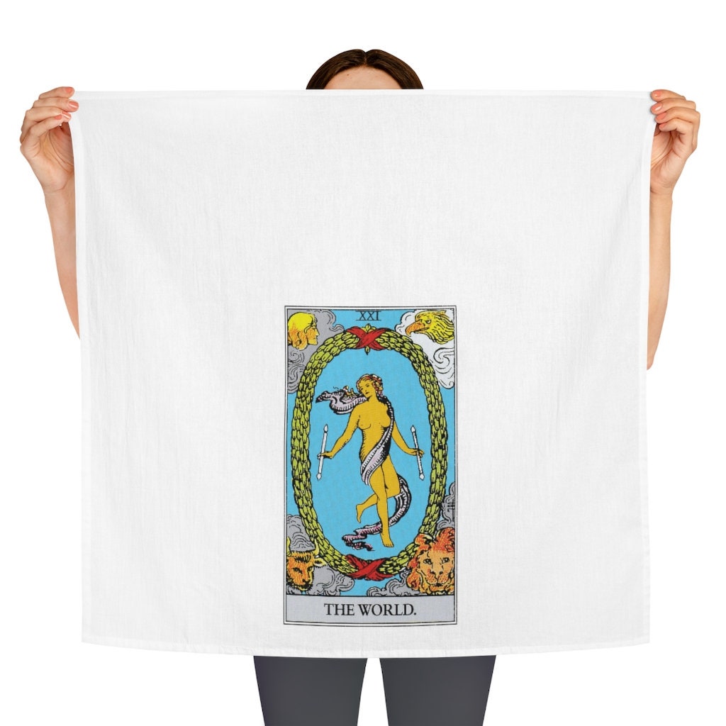 The World Tarot Card Tea Towel, Vintage Tarot, Kitchen Towel, Witchy ...