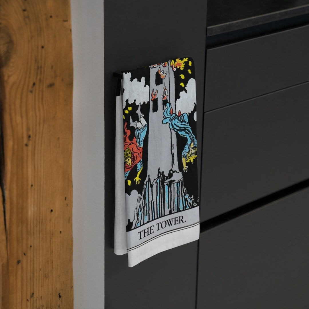 The Tower Tarot Card Tea Towel, Vintage Tarot, Kitchen Towel, Witchy ...