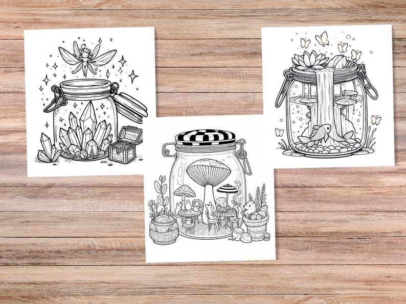 Bold and Easy Coloring Book, Cute Kawaii Forest Jar Coloring Pages ...