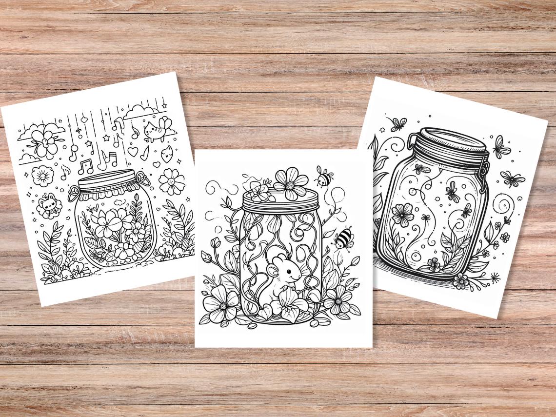 Bold and Easy Coloring Pages, Cute Spring Jar Coloring Book, Floral ...
