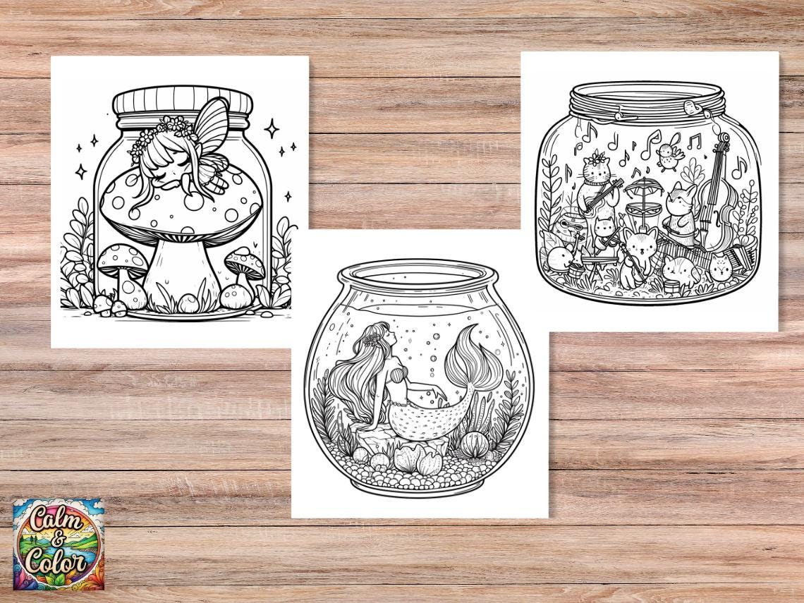 Bold and Easy Coloring Book, Terrarium Jars Coloring Pages, Cute Kawaii ...