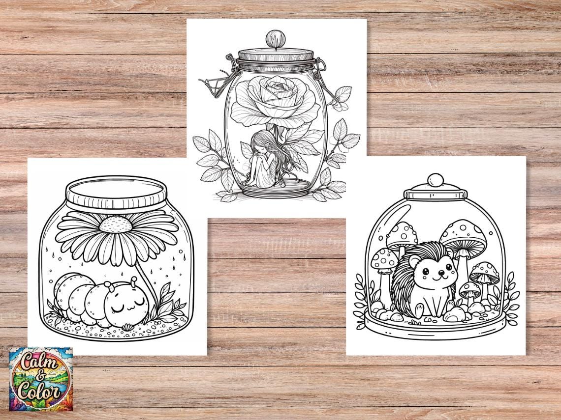 Bold and Easy Coloring Book, Terrarium Jars Coloring Pages, Cute Kawaii ...
