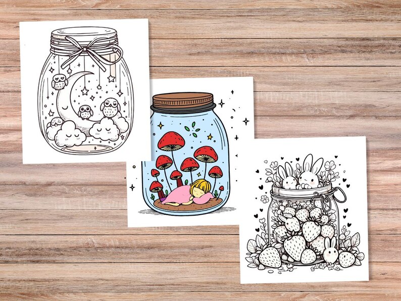 Bold and Easy Coloring Book, Cute Kawaii Forest Jar Coloring Pages ...
