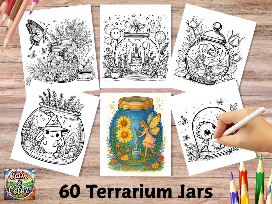 Bold and Easy Coloring Book, Terrarium Jars Coloring Pages, Cute Kawaii ...
