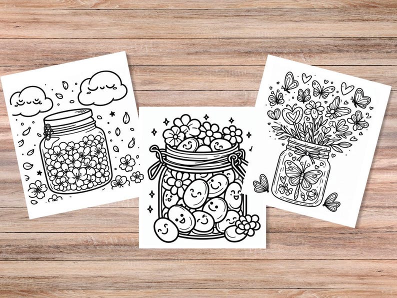 Bold and Easy Coloring Pages, Cute Spring Jar Coloring Book, Floral ...