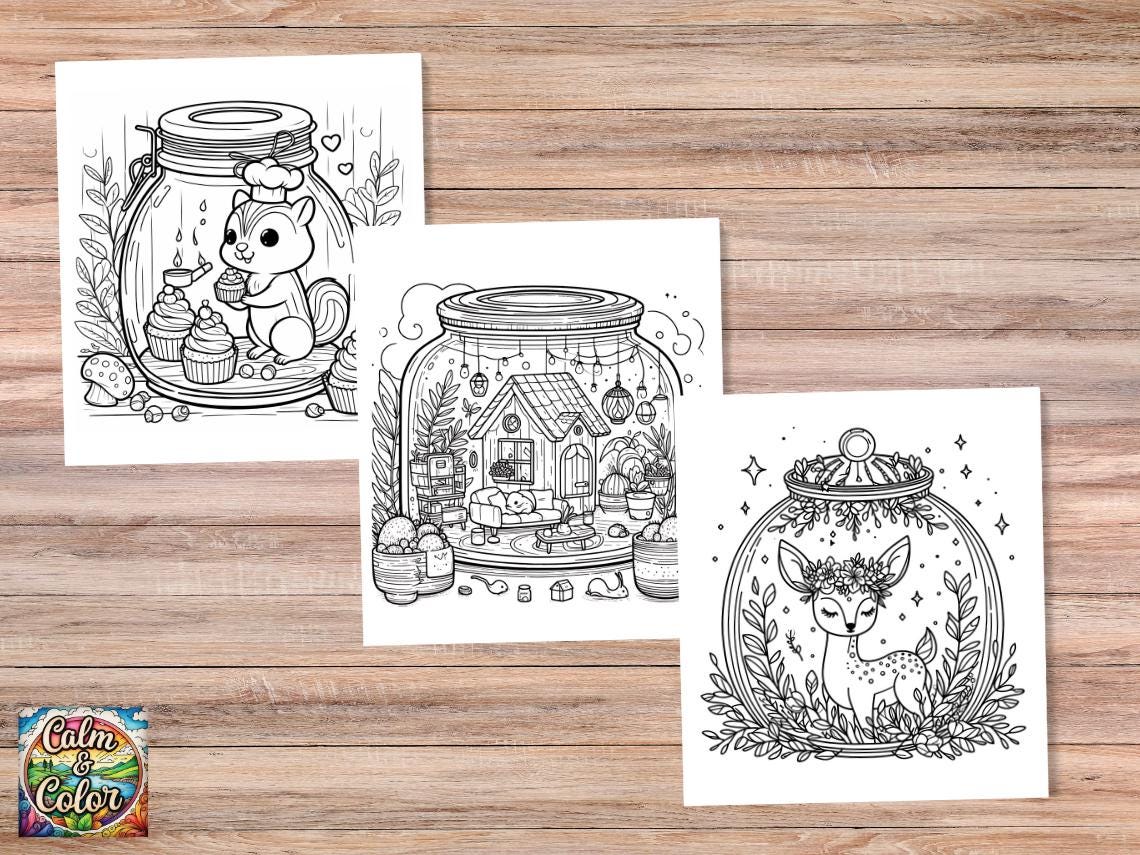 Bold and Easy Coloring Book, Terrarium Jars Coloring Pages, Cute Kawaii ...