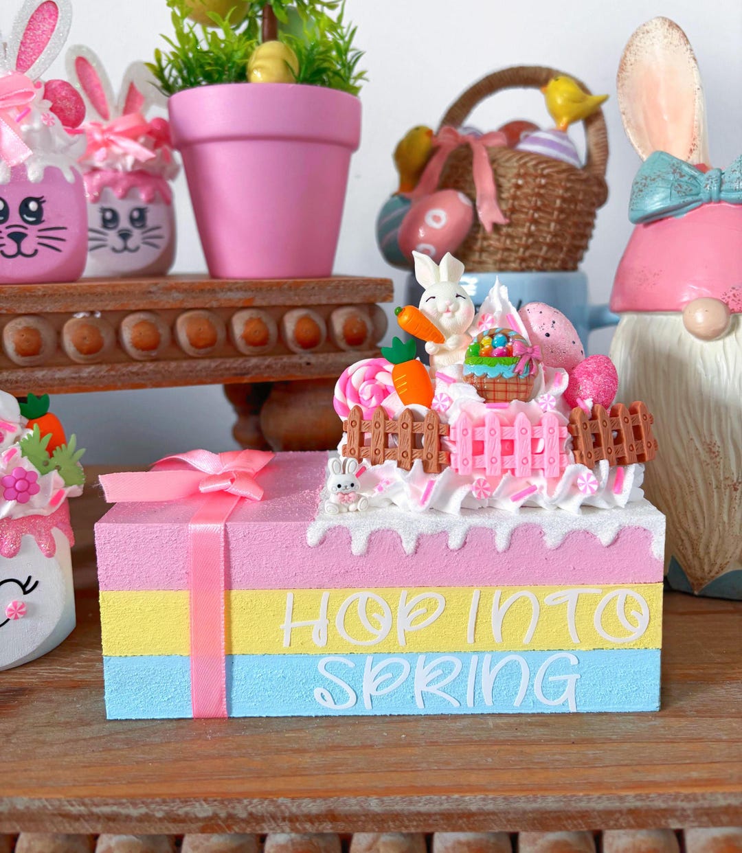Hop Into Spring Faux Whipped Cream Book Stack | Easter | Tiered Tray ...