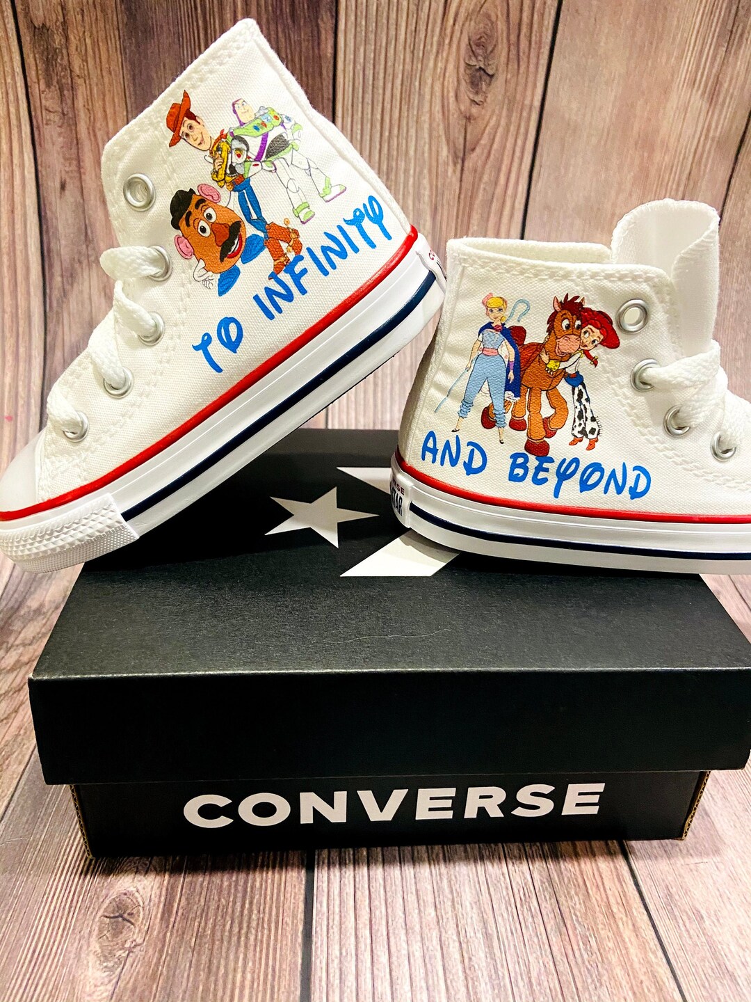 Toy Story Custom Converse, Toy Story Shoes, Woody and Buzz, to Infinity ...