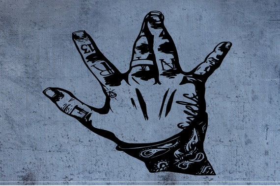 Westside hand sign tattoed hand bandana tied on hand SVG | Etsy