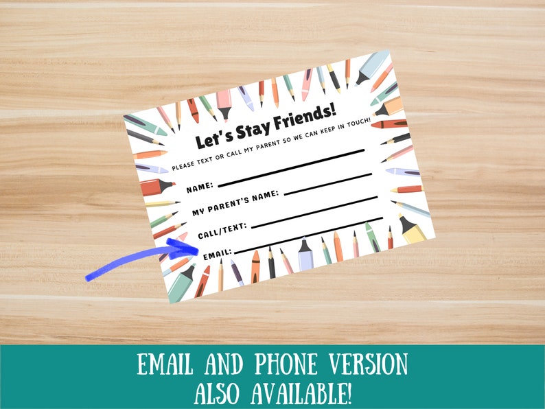 Printable Kids Contact Card: Play Date Info Exchange (digital Download ...