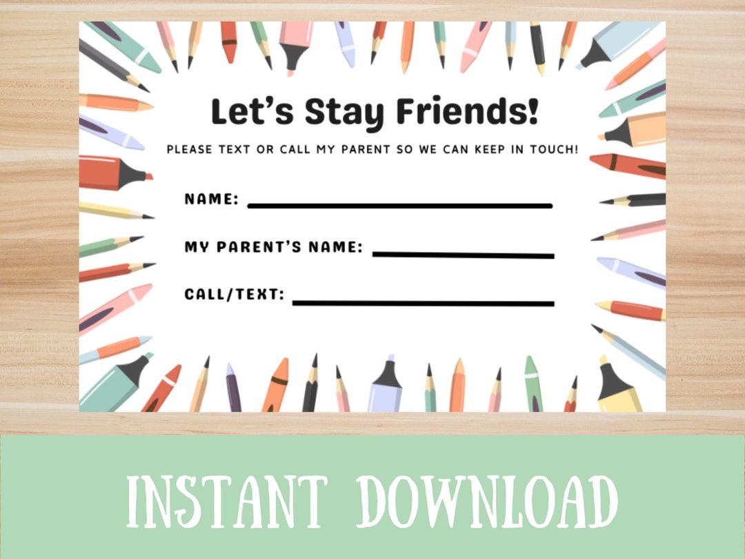 Printable Kids Contact Card: Play Date Info Exchange (digital Download ...