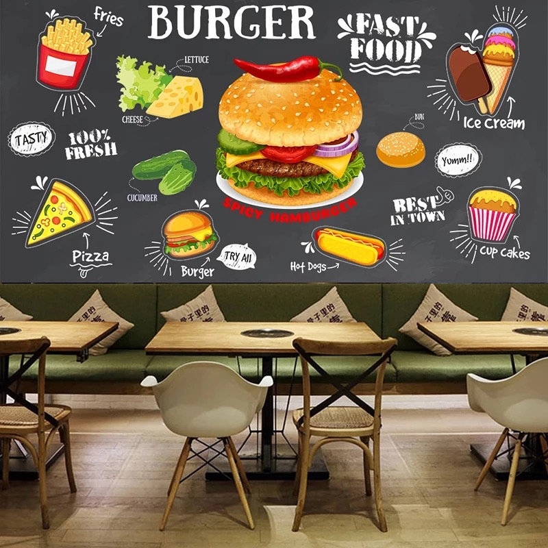 Hamburger Wallpaper Restaurant Wallpaper Cafe Menu Fast - Etsy