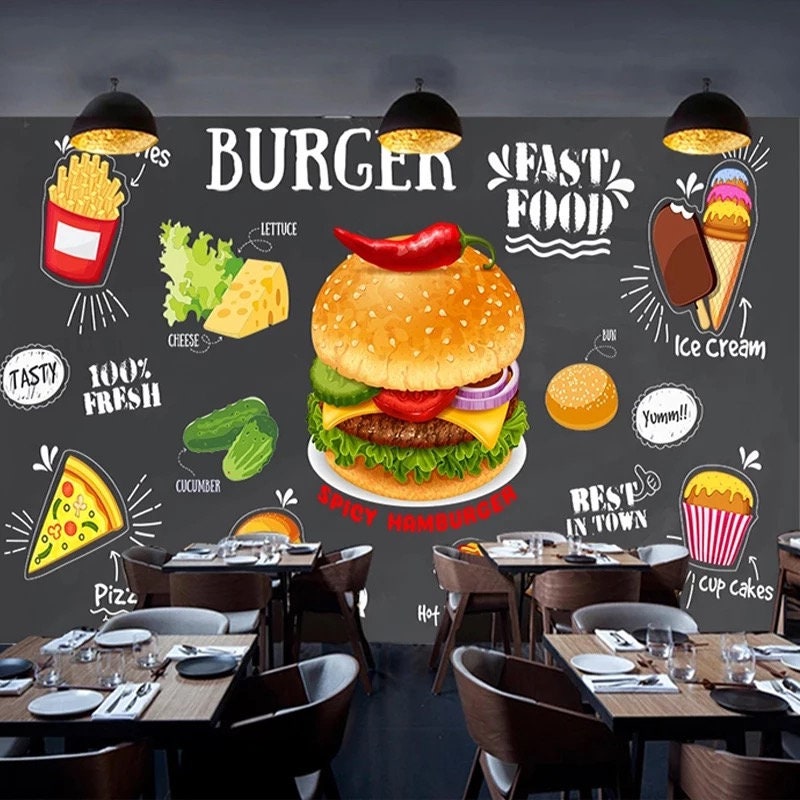 Hamburger Wallpaper Restaurant Wallpaper Cafe Menu Fast - Etsy