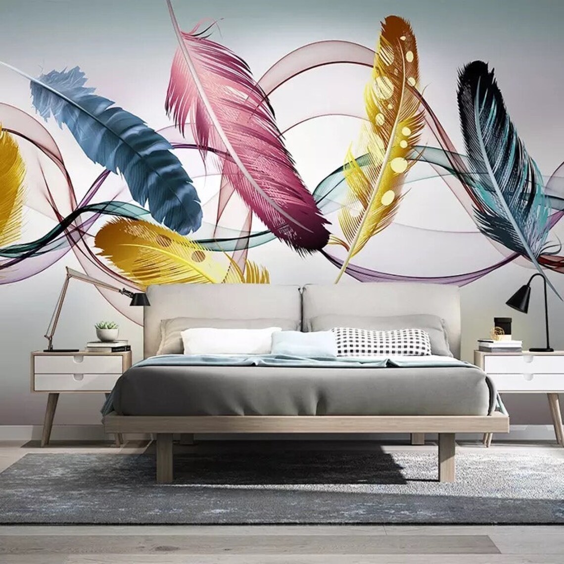 Feathers Wallpaper Feathers Wall Mural Abstract Wallpaper - Etsy