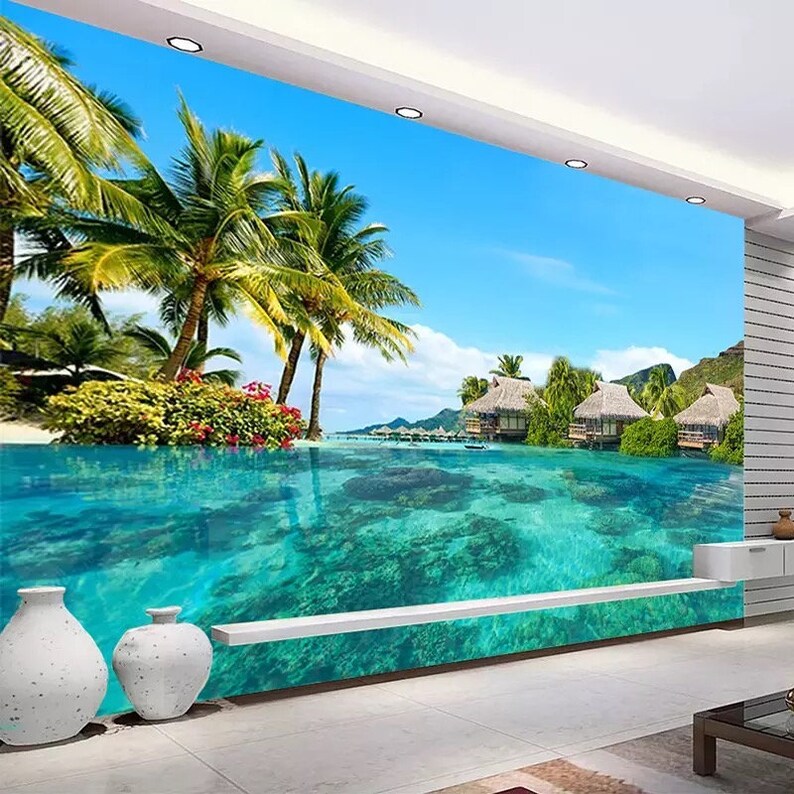 Beach Wallpaper Beach Wall Mural Sea Wallpaper Sea Wall - Etsy