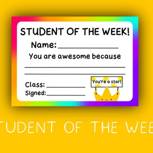 Printable Rainbow Certificate - Student of the Week - for School ...
