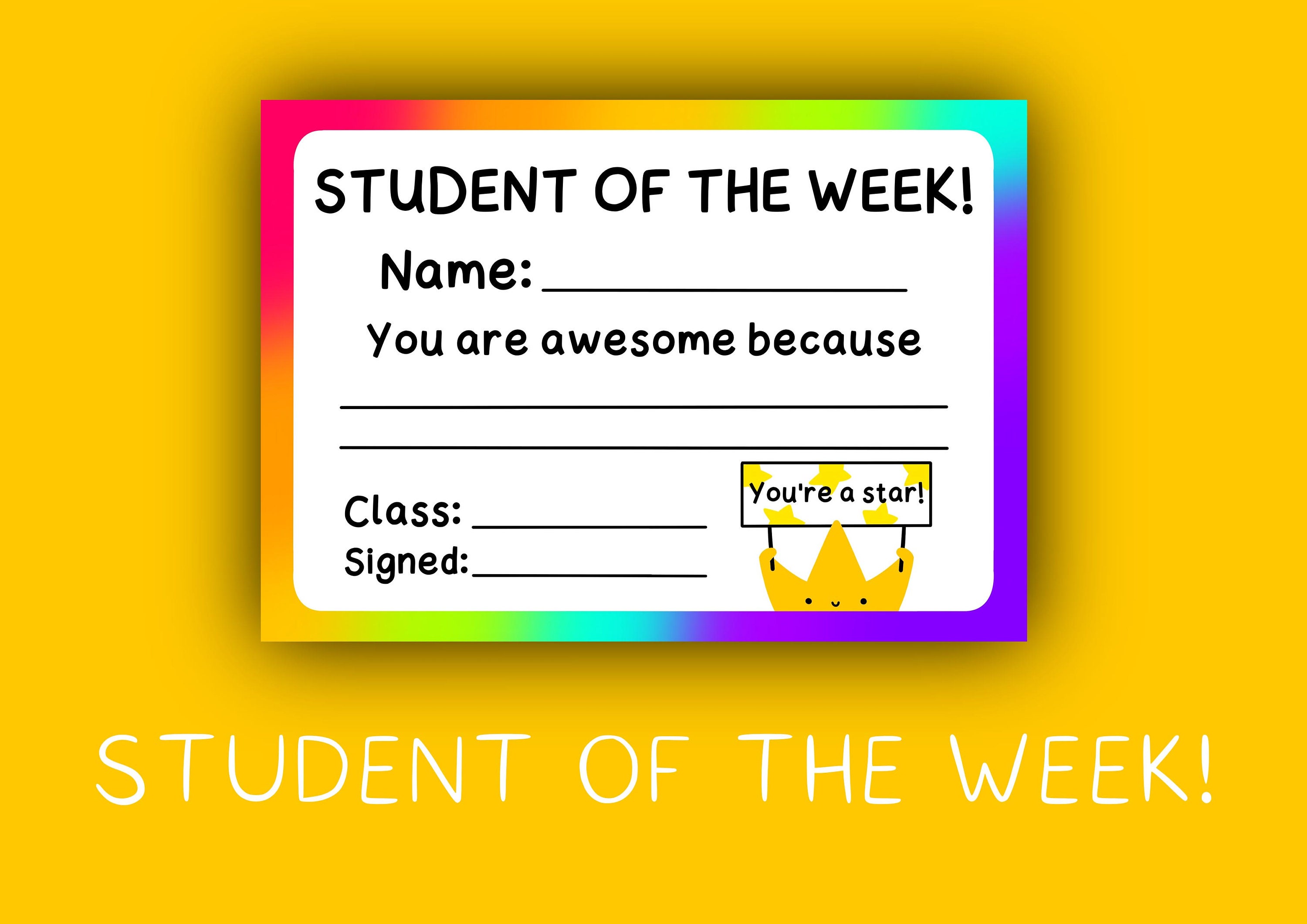 Printable Rainbow Certificate - Student of the Week - for School ...