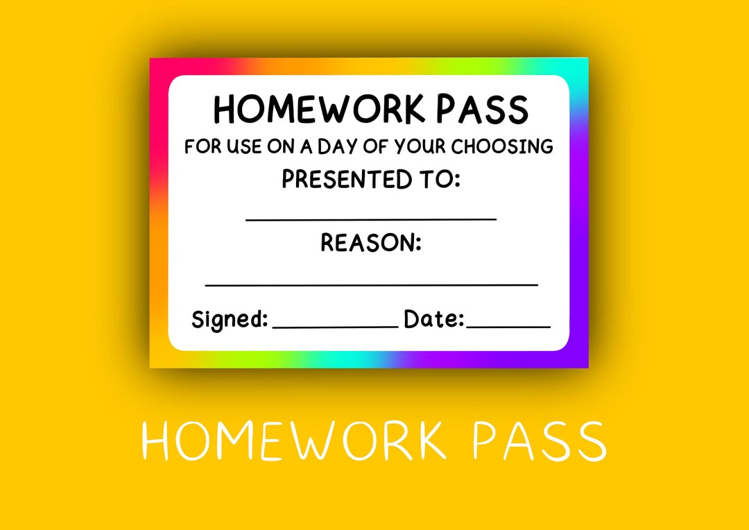 Printable Rainbow Homework Pass - for School, Preschool & Home - Etsy