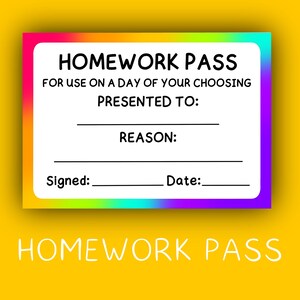 Printable Rainbow Homework Pass - for School, Preschool & Home - Etsy